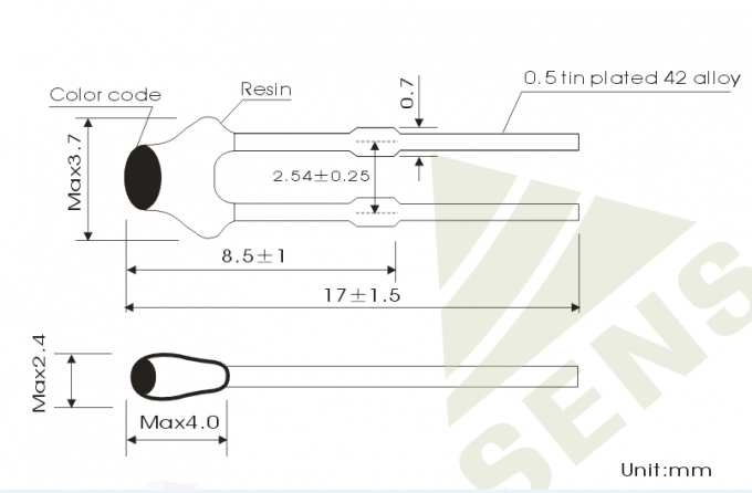0.5 Tin Plated 42 Alloy Lead Wire Thermistor Precision 103AT-2 Series